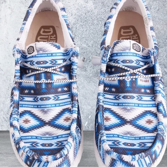 Shoes | New Hey Dude Blue And White Aztec | Poshmark